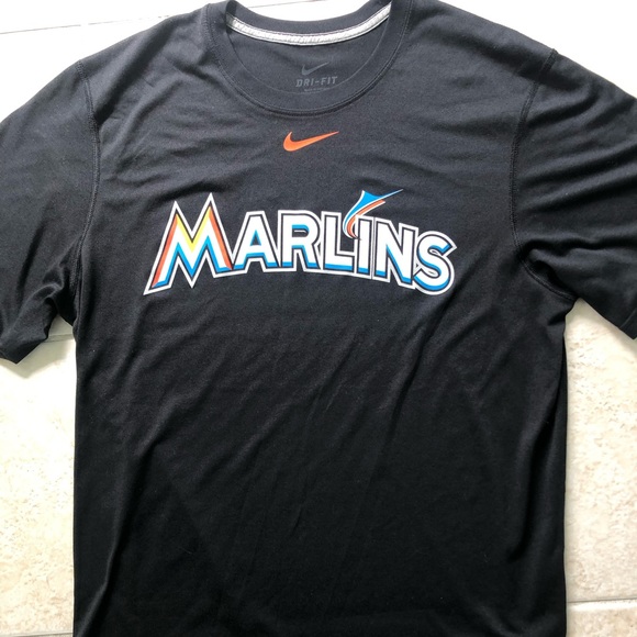 Nike | Shirts | Medium Adult Marlins Black Shirt Logo Drifit Nike ...
